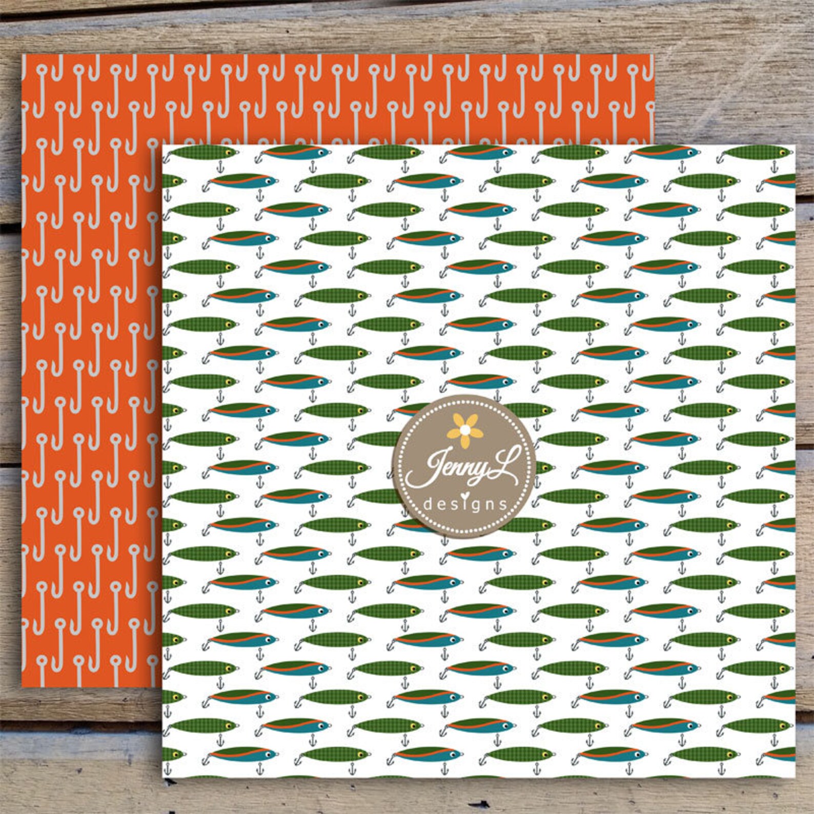 Fishing Digital Papers and Clipart SET Fishing Lure Rod - Etsy