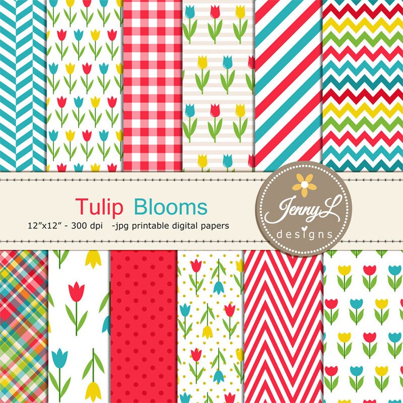 Spring Tulip Flower Digital Papers Summer Floral Paper for | Etsy