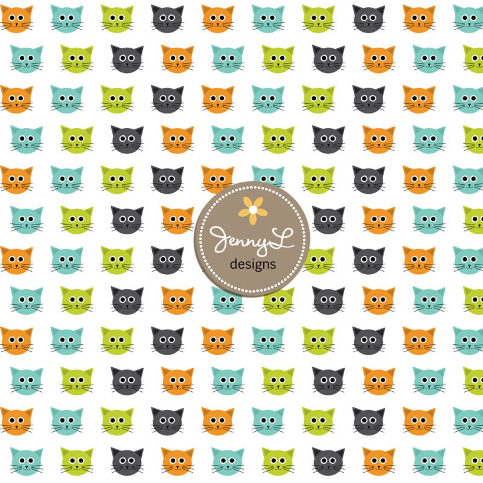Cat Digital Papers, Pet Digital Paper, Cat Head Clipart, Kitten,yarn ...