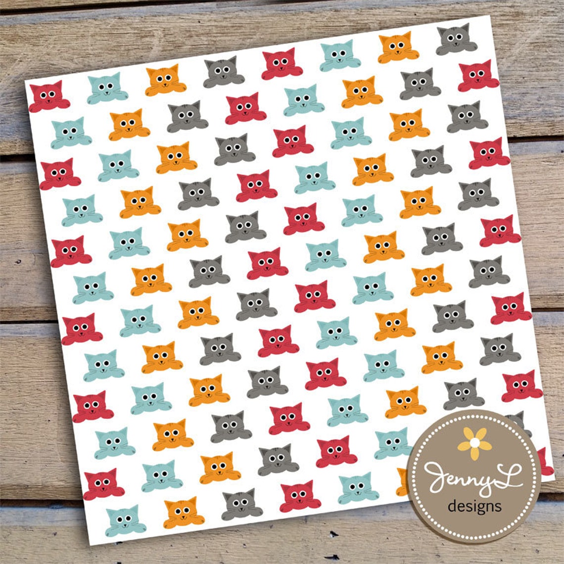 Cat Digital Papers and Clipart Set Cat Head Kitten Pet | Etsy