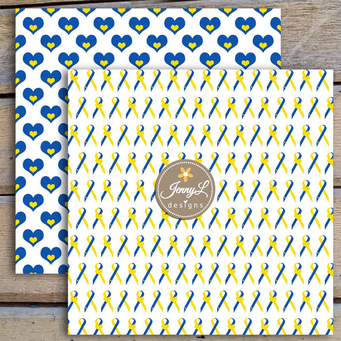 Down Syndrome Awareness Digital Papers and Blue Yellow Ribbon Clipart ...