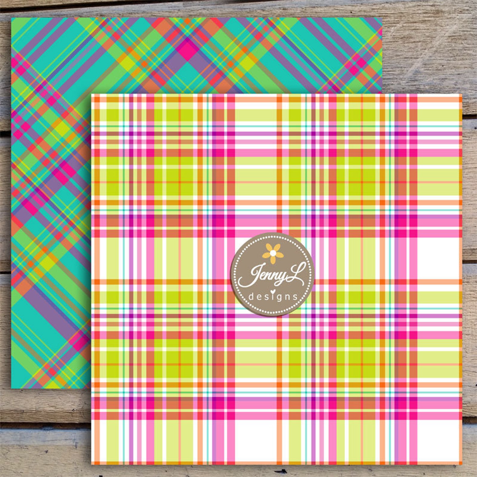 Bright Plaids Digital Papers, Summer, Spring Plaid, Fuchsia Pink, Neon ...