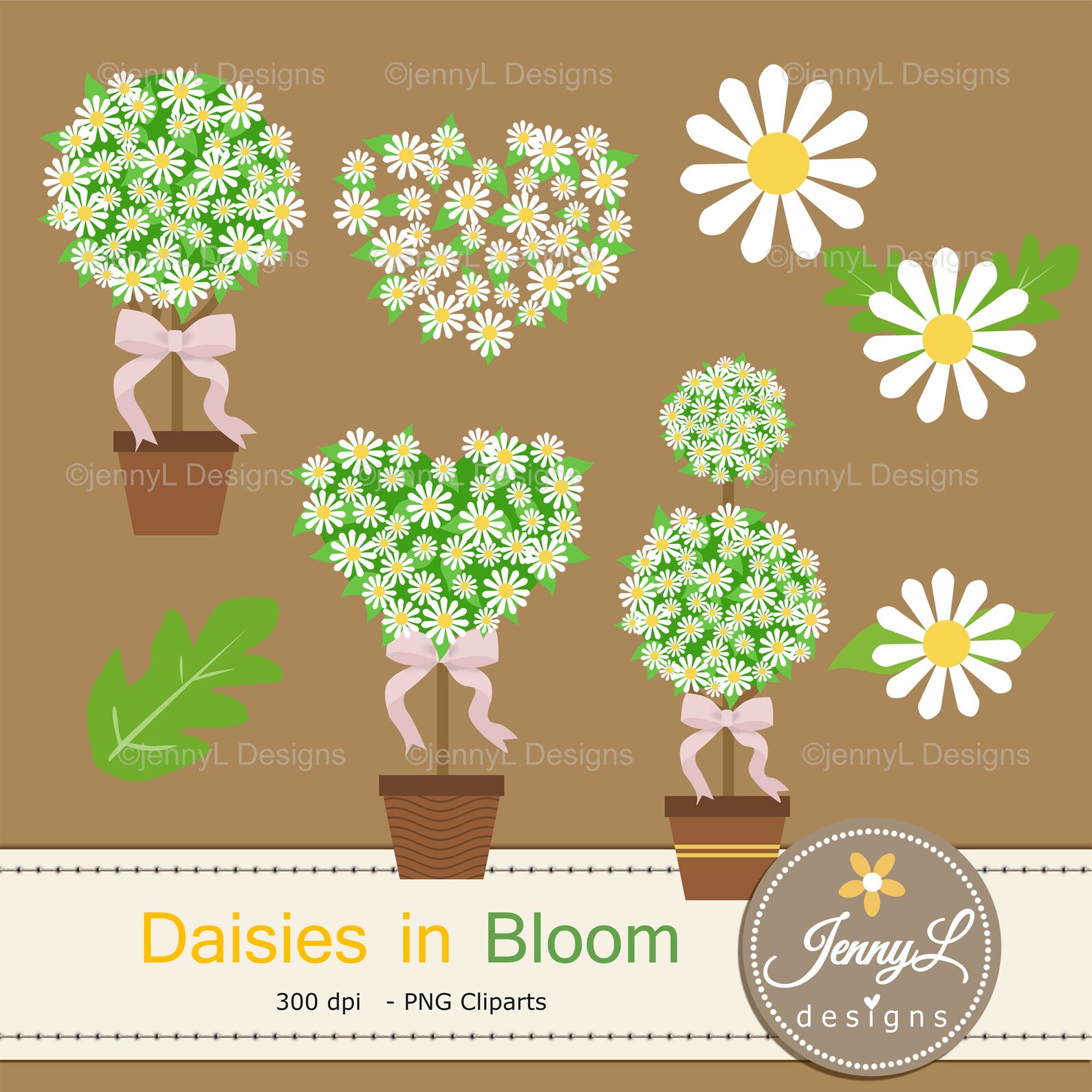 Daisy Flower Digital Papers and Clipart SET for Wedding, Bridal Baby ...