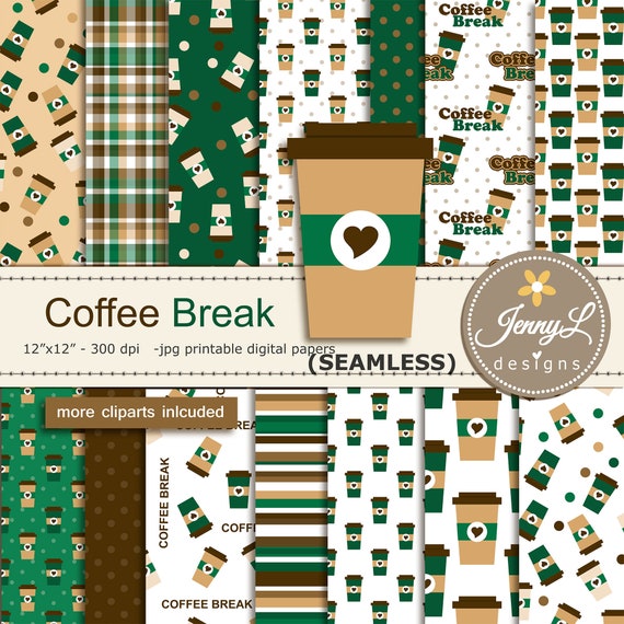 Coffee SEAMLESS Digital papers and Coffee Cup Clipart for Digital ...