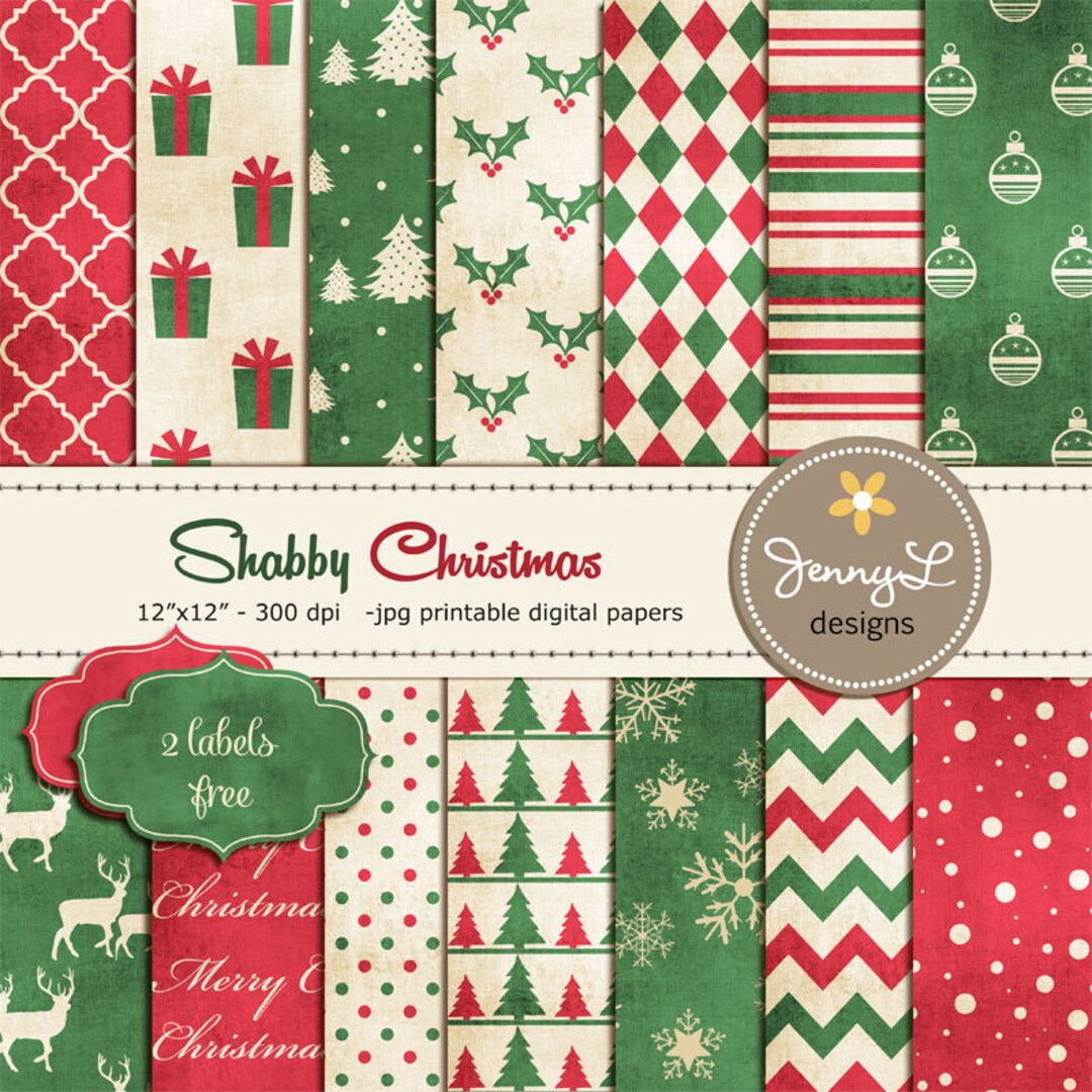 Christmas Digital Paper, Shabby Christmas, Vintage Christmas Papers ...