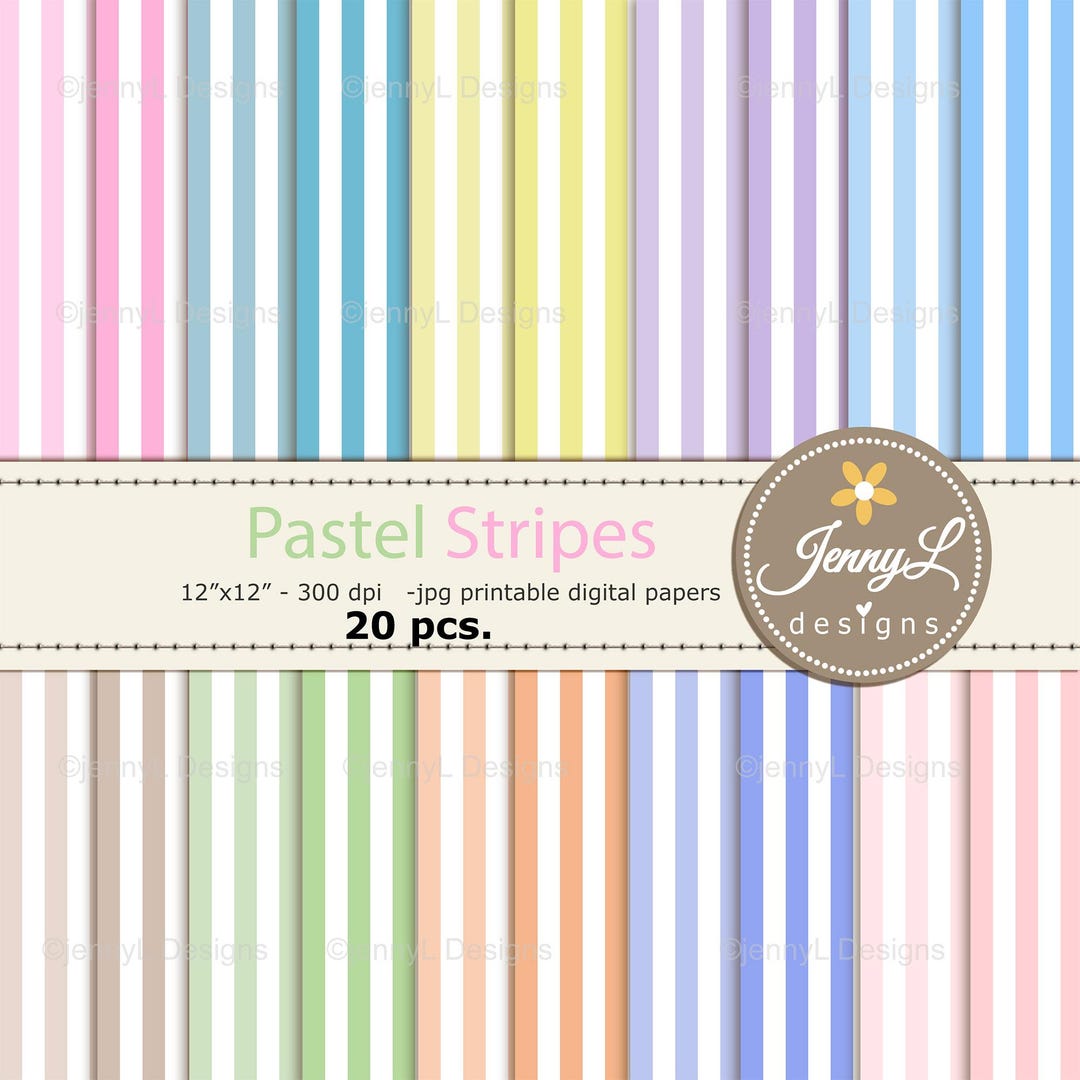 Pastel Stripes Digital Papers, Pastel Colored Background, Seamless ...