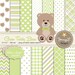 Green Teddy Bear Digital Papers, Teddy Bear Clipart, Baby Shower ...