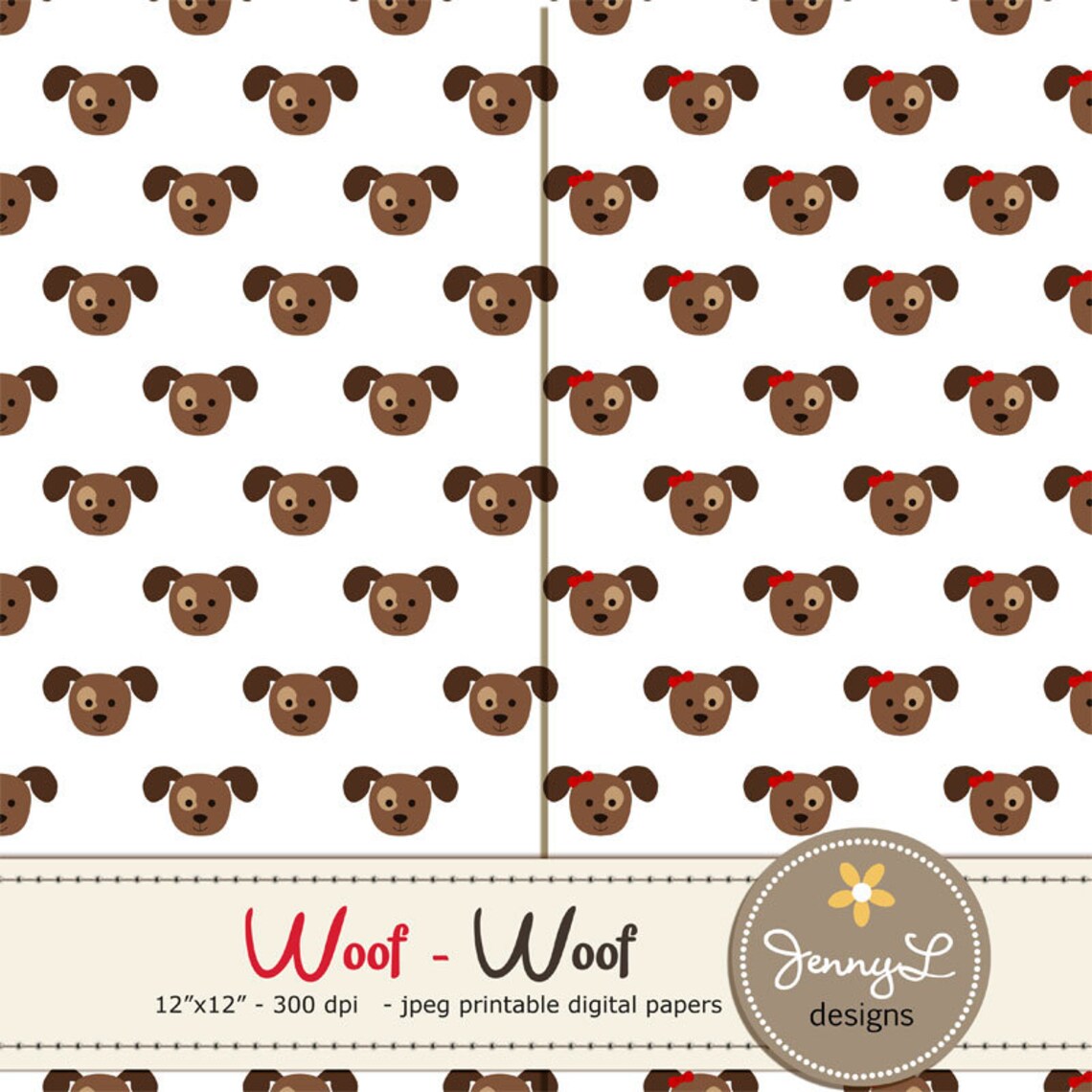 Dog Digital Papers Pet Red and Brown Puppy Dog Theme Paws - Etsy