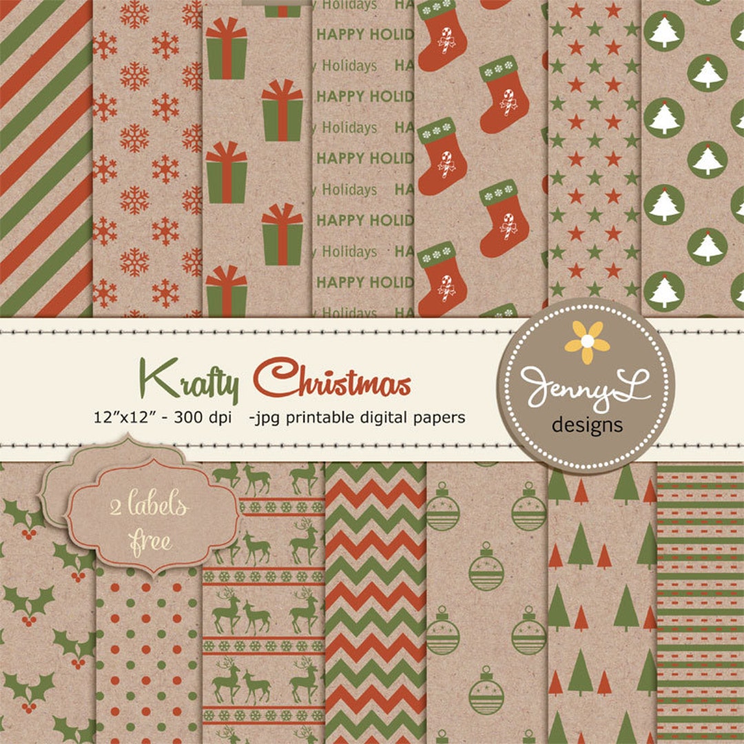 Christmas Digital Paper Kraft Christmas Papers Cardboard - Etsy
