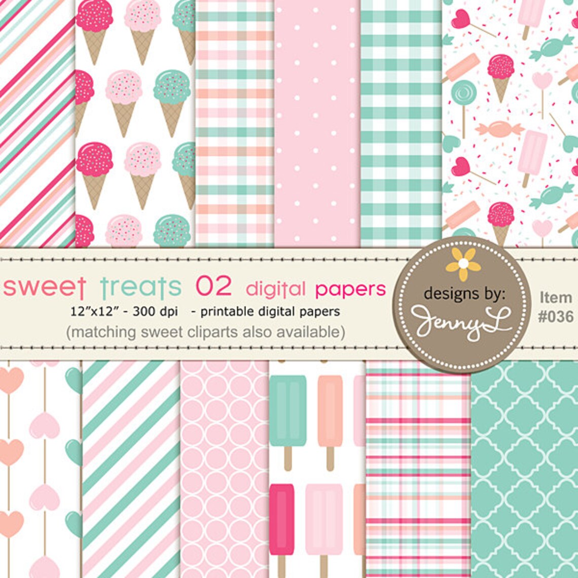 Ice Cream, Cake, Lollipop Birthday Party Digital Papers, Sweets Digital ...