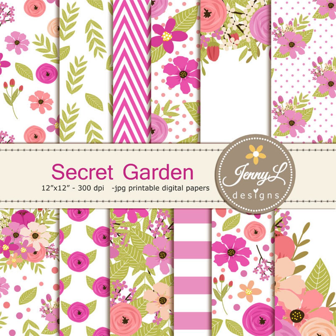 Floral Digital Paper, Pink Peach Wedding Flower Summer Spring Paper ...