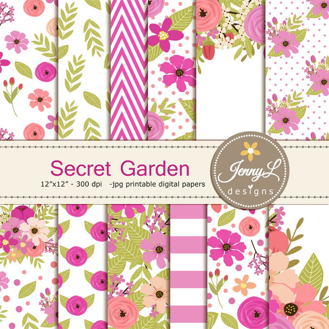 Floral Digital Paper Pink Peach Wedding Flower Summer Spring - Etsy