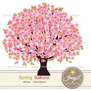 Spring Cherry Blossoms Digital Paper and Clipart, Japanese Sakura for ...