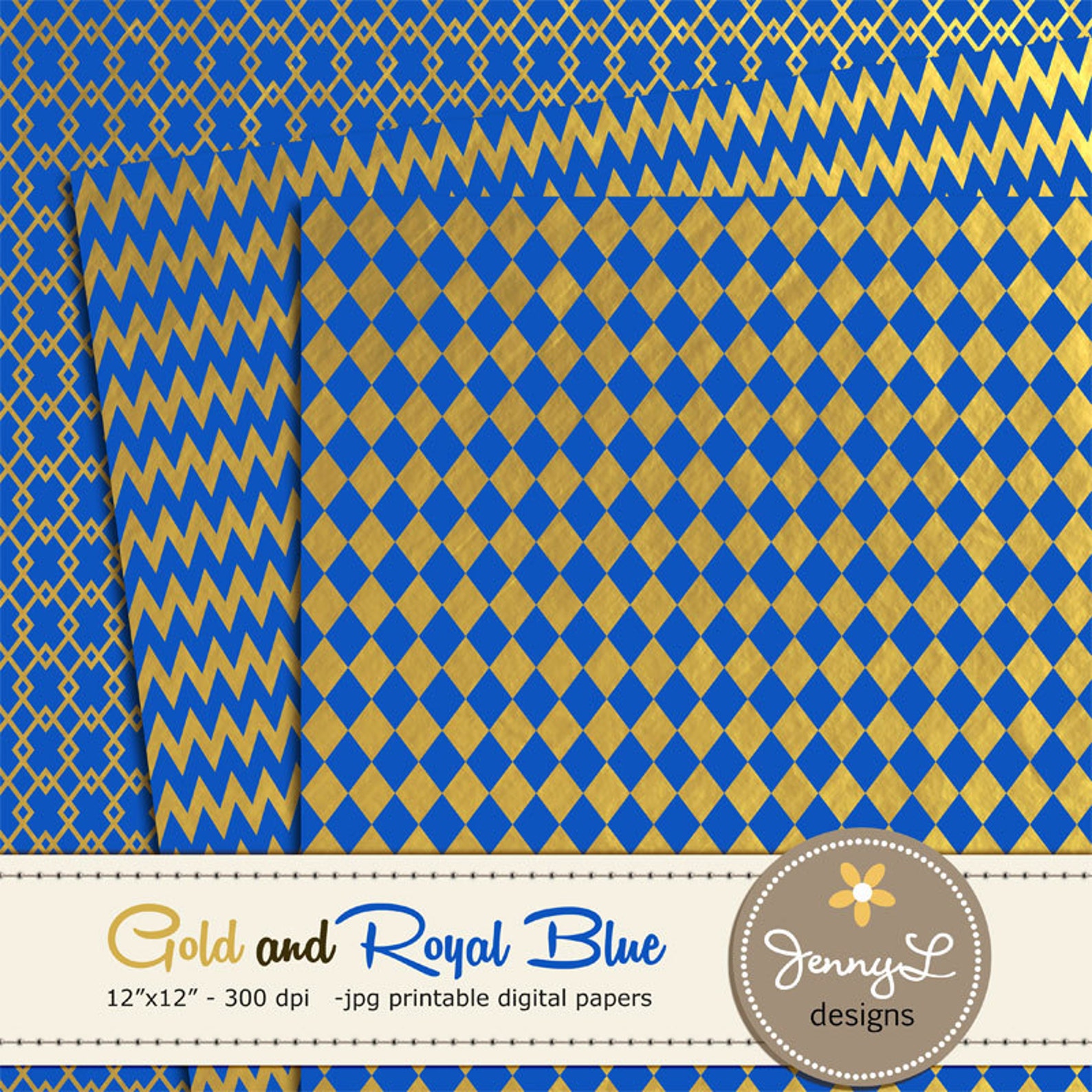 Royal Blue and Gold Digital Papers Geometric Gold and Royal - Etsy