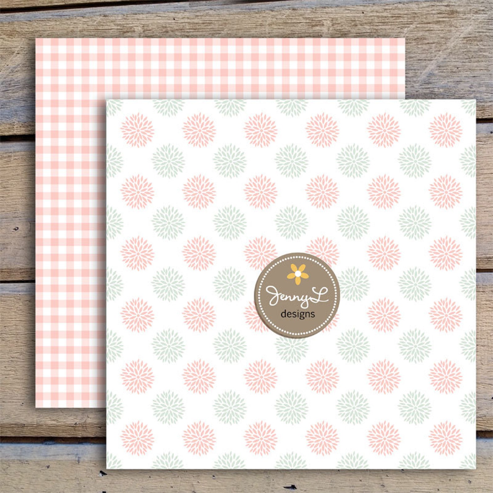 Mint and Peach Coral Digital Paper, Mother's Day, Wedding Paper, Dhalia ...