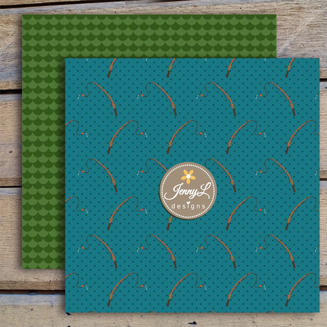 Fishing Digital Papers and Clipart SET Fishing Lure Rod - Etsy