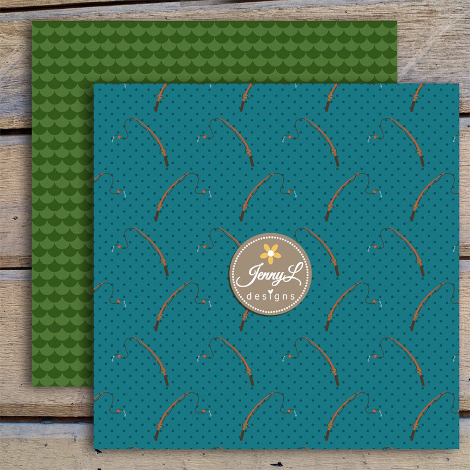 Fishing Digital Papers and Clipart SET Fishing Lure Rod - Etsy