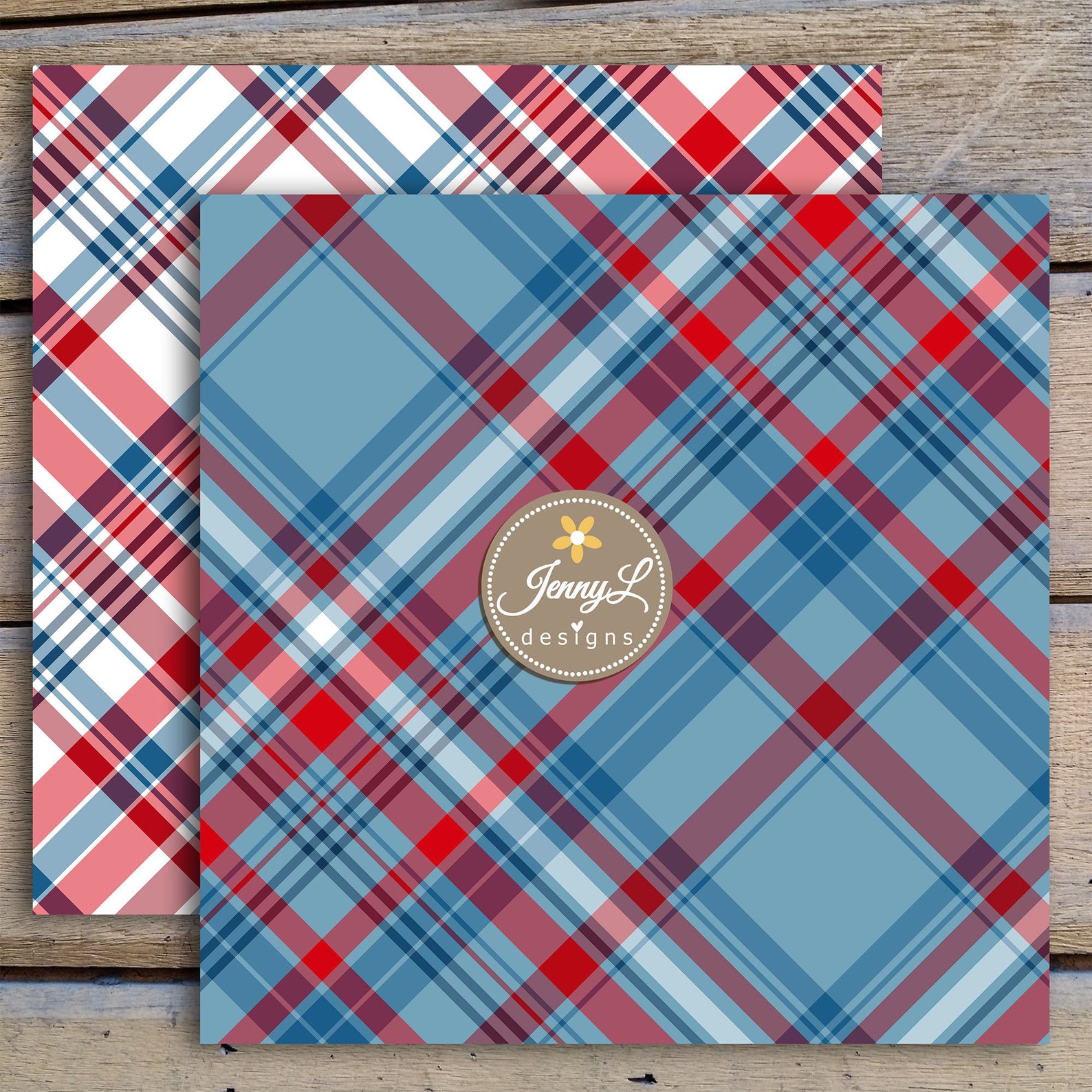 Patriotic Plaids Digital Papers Blue and Red Memorial Day - Etsy