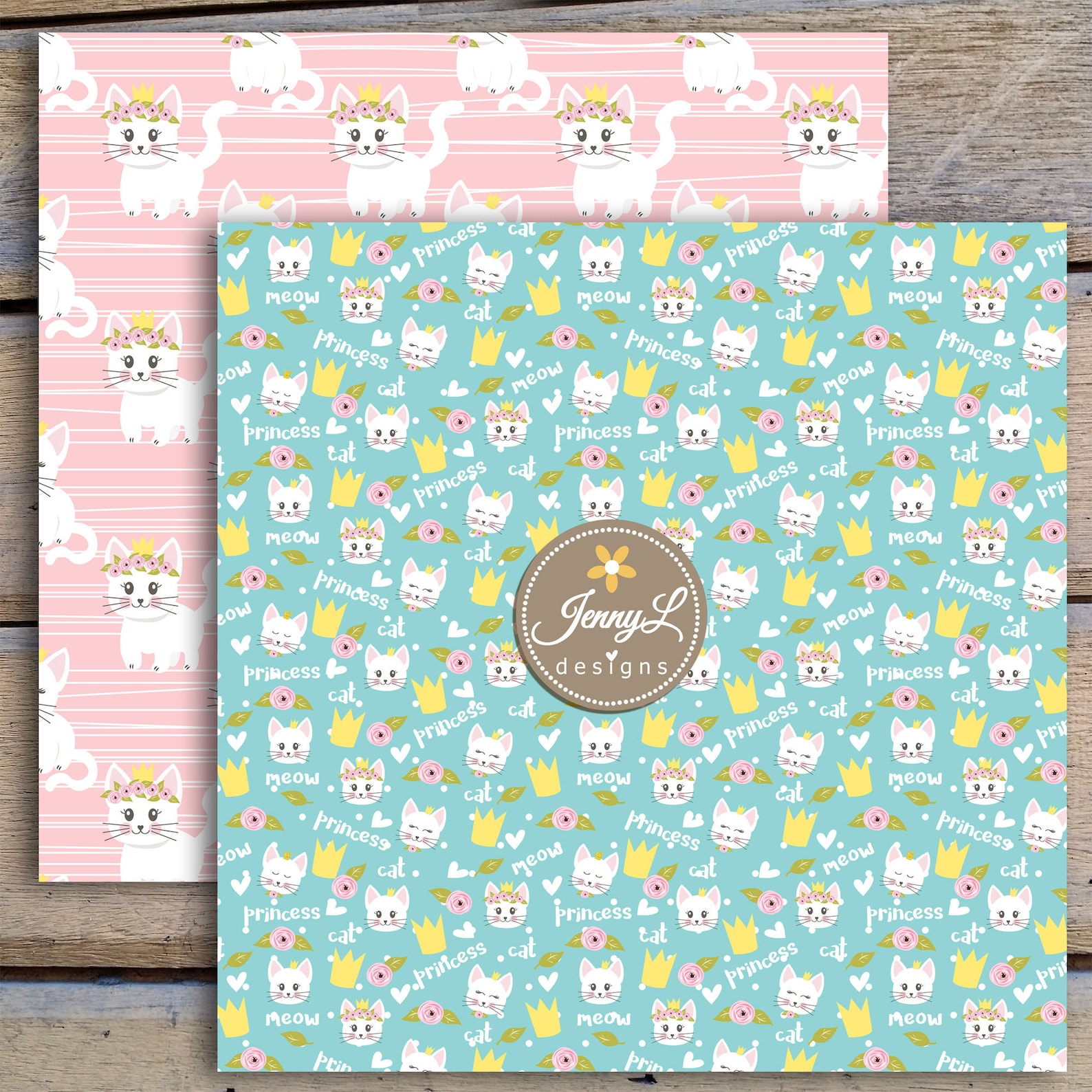 Princess Cat Digital Papers and Clipart SET for Digital | Etsy