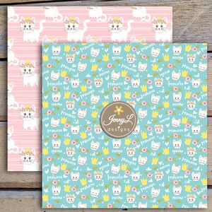 Princess Cat Digital Papers and Clipart SET for Digital Scrapbooking ...
