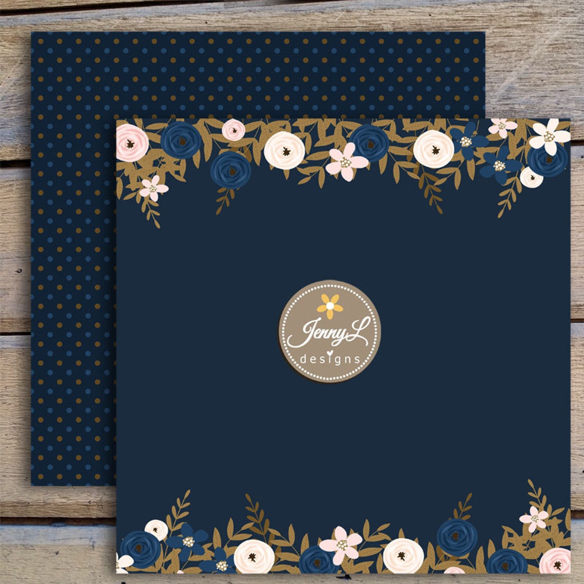 Navy Blue Floral Digital Paper Blush Wedding Flower Paper - Etsy