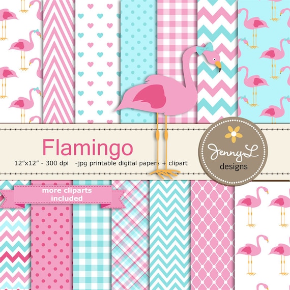 Flamingo Digital Papers and clipart, Pink Flamingo Party for Digital ...
