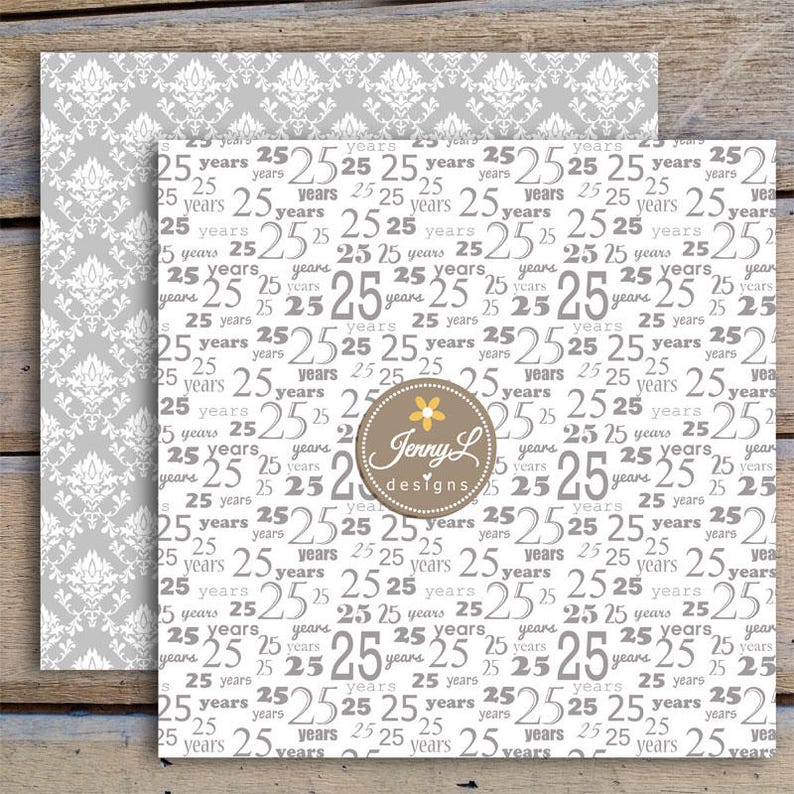 25th Anniversary Wedding Digital Papers Romance Gray Silver - Etsy