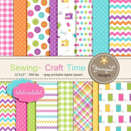 Sewing Digital Papers Craft Party Theme Digital Scrapbooking | Etsy