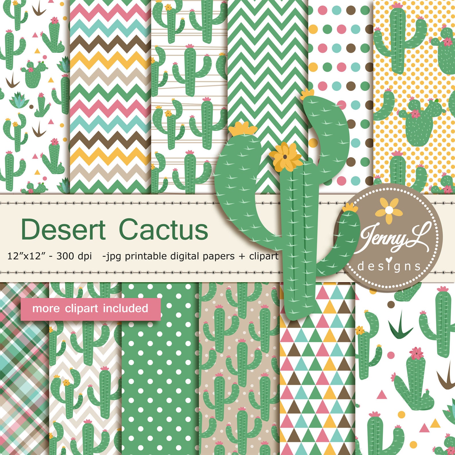 Desert Cactus Digital Paper and Clipart Plant for Birthday - Etsy