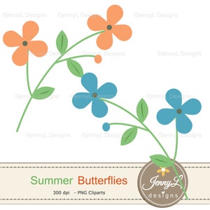 Summer Butterflies Digital Papers and Flowers Floral Clipart SET for ...