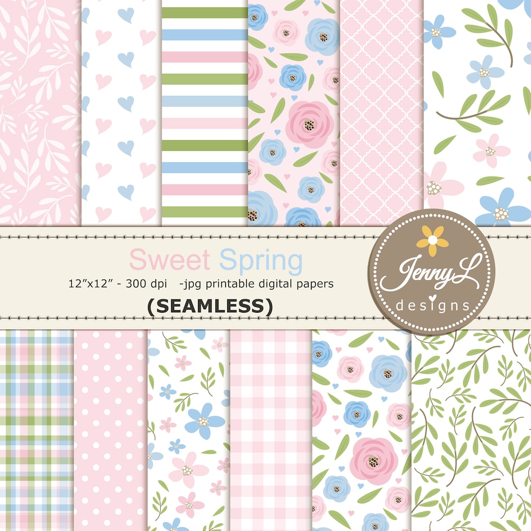Sweet Spring / Summer Seamless Printable Digital Papers, Repeat Pattern ...