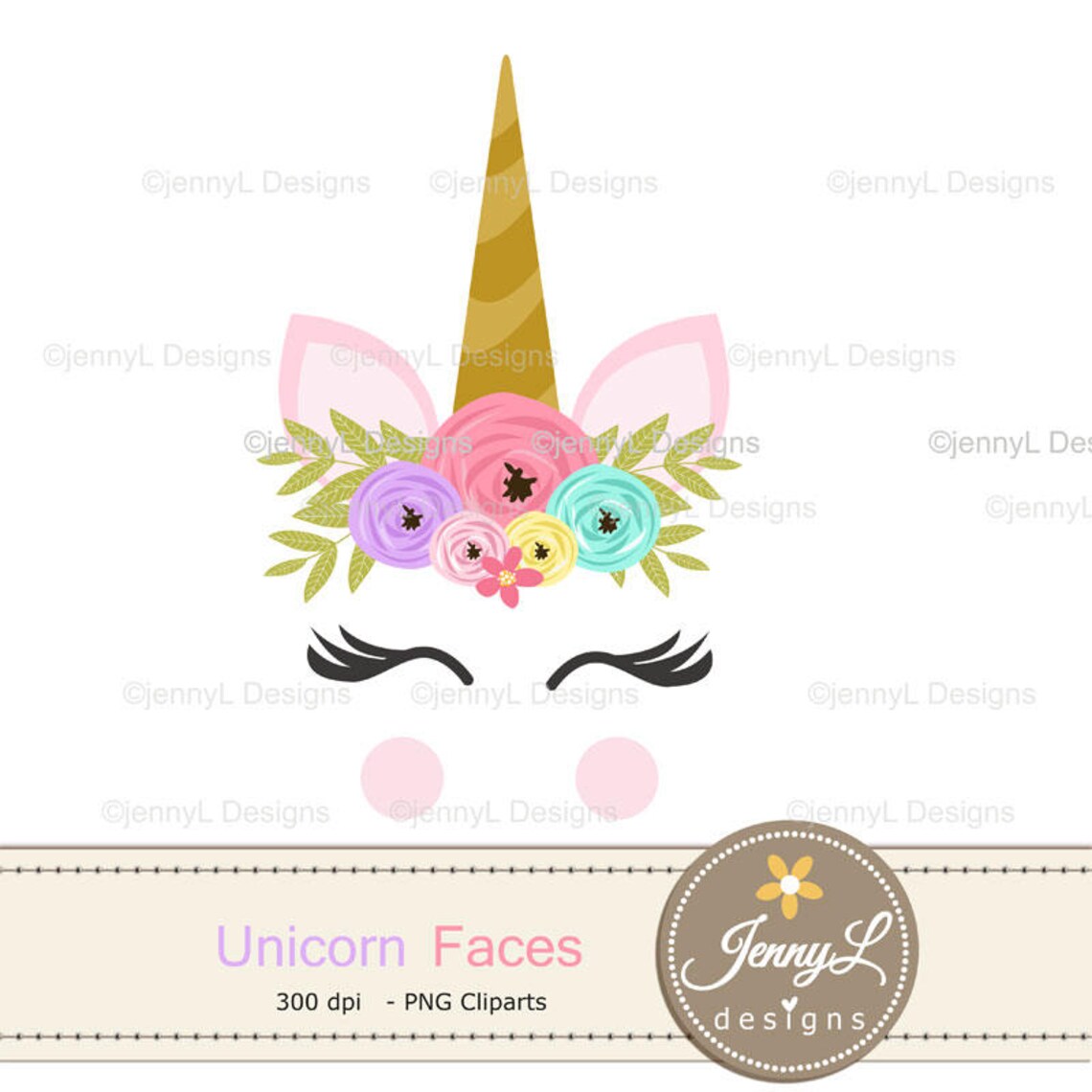 Unicorn Faces Clipart Pastel Unicorn Flower Unicorn Glitter - Etsy