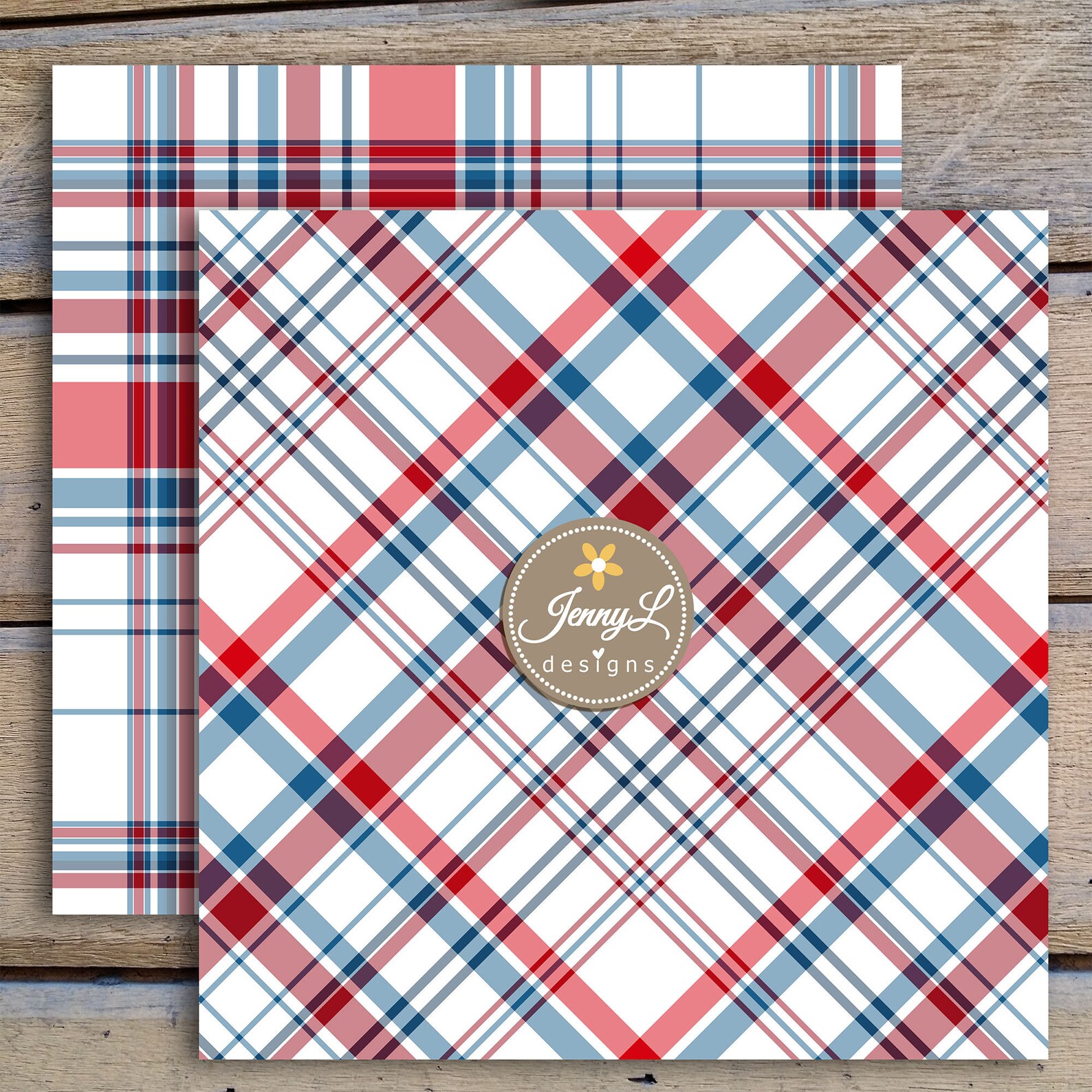 Patriotic Plaids Digital Papers Blue and Red Memorial Day - Etsy