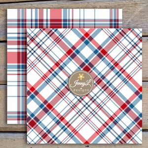 Patriotic Plaids Digital Papers, Blue and Red, Memorial Day ...