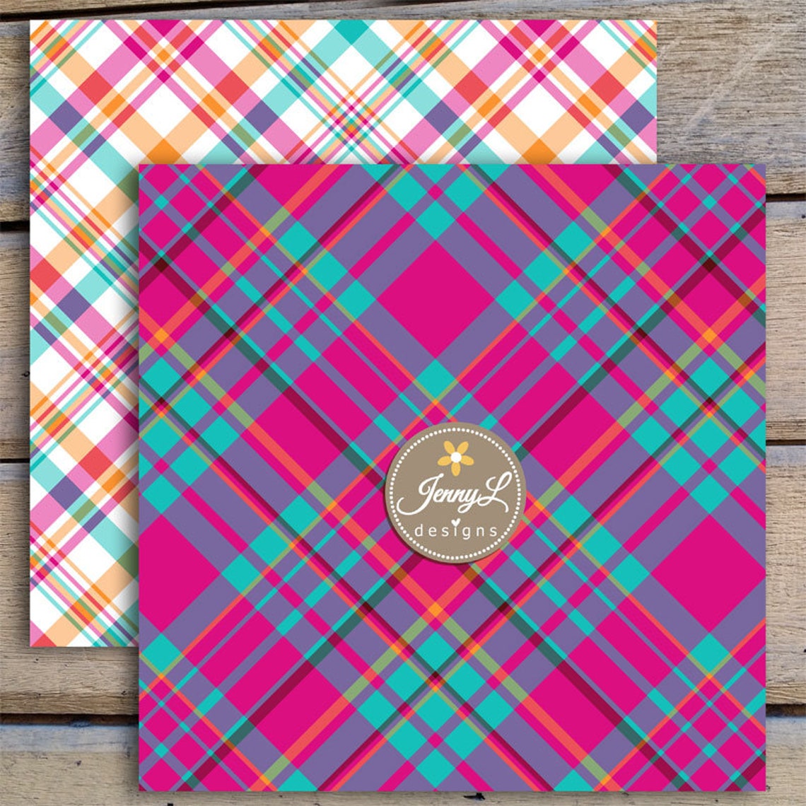Pink and Turquiose Plaids Digital Papers Boho Tartan - Etsy