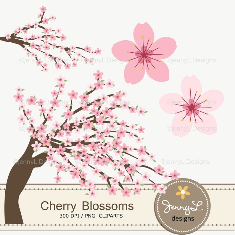 Cherry Blossoms Digital Paper and Clipart Japanese Sakura for - Etsy