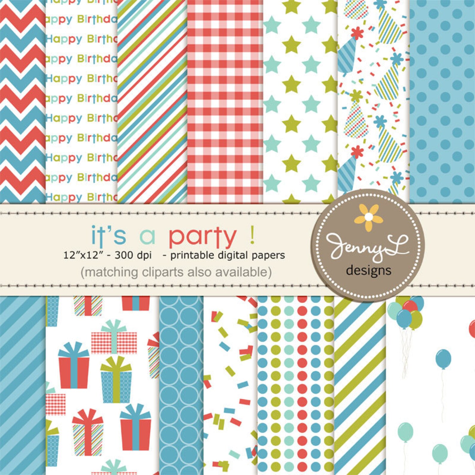 Birthday Party Digital Papers for Digi-scrapping Boys | Etsy