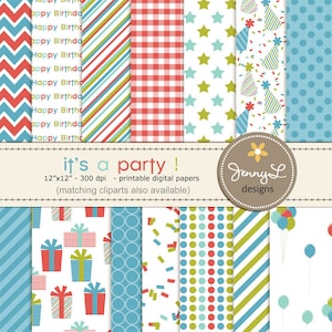 Birthday Party Digital Papers for Digi-scrapping, Boys Birthday, Cards ...