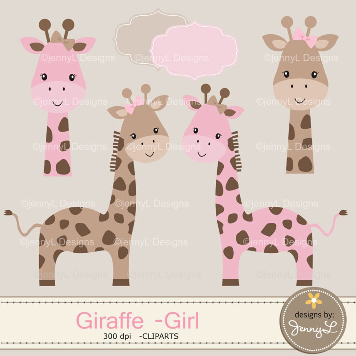Giraffe Girl Baby Shower Digital Papers and Clipart Girl - Etsy