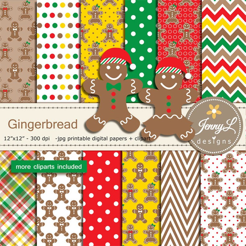 Gingerbread Christmas Digital Papers and Clipart Gingerbread - Etsy