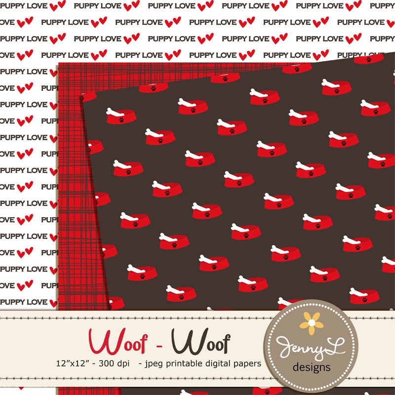 Dog Digital Papers Pet Red and Brown Puppy Dog Theme Paws - Etsy