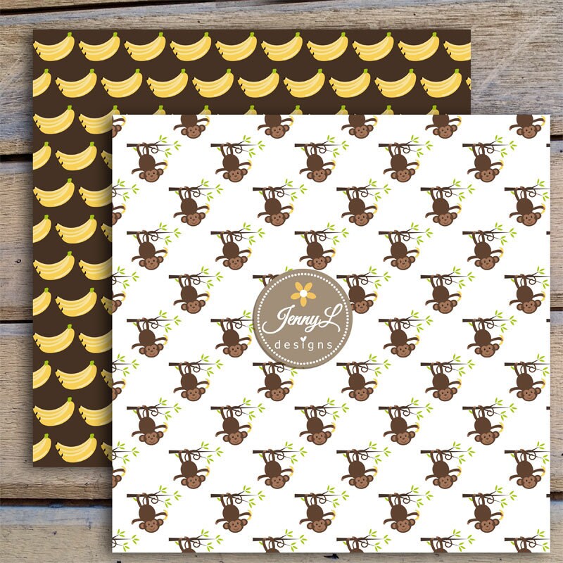 Monkey Digital Papers and Clipart SET Banana Paper Clipart - Etsy