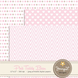 Pink Teddy Bear Digital Papers, Teddy Bear Clipart, Girl Baby Shower ...