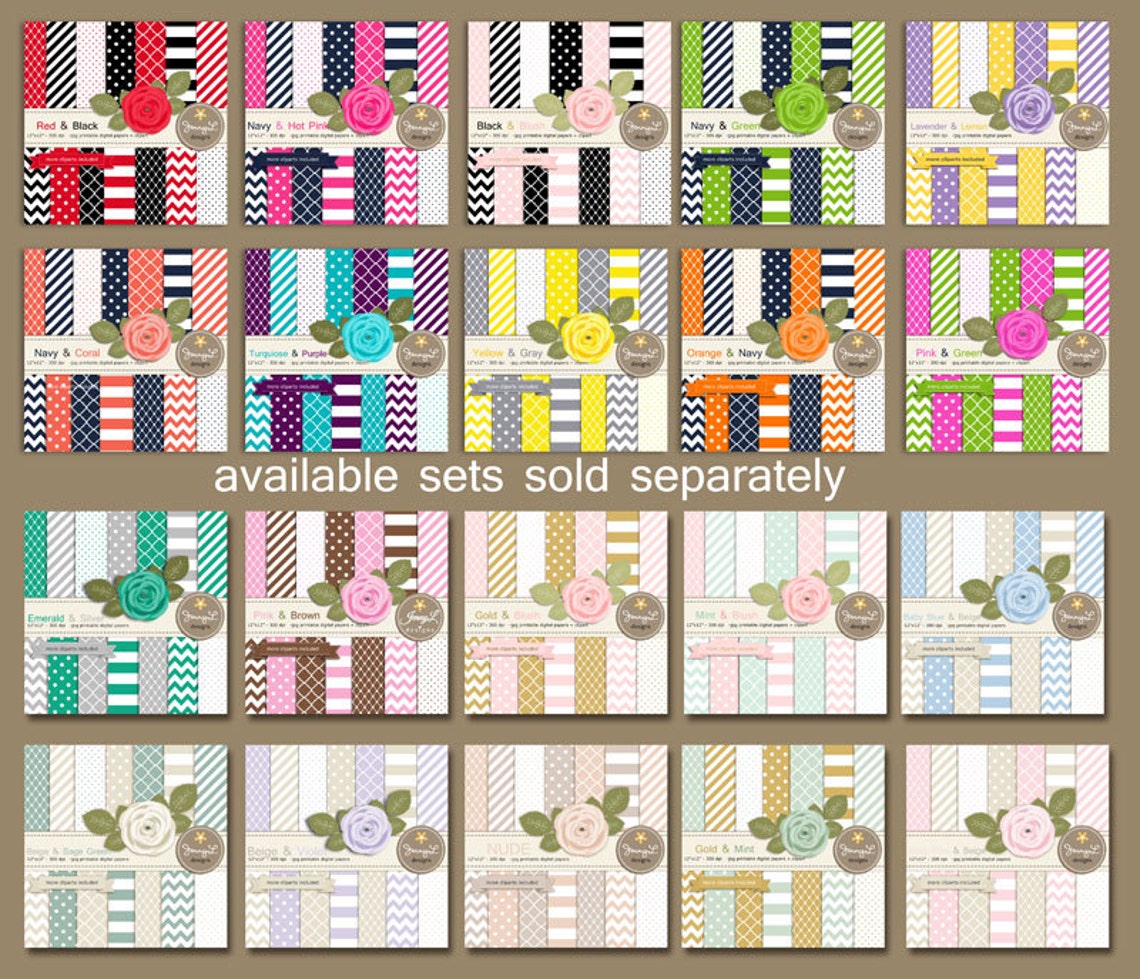 Coral and Navy Digital Paper Coral Rose Flower Clipart for | Etsy