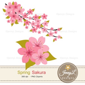 Spring Cherry Blossoms Digital Paper and Clipart, Japanese Sakura for ...