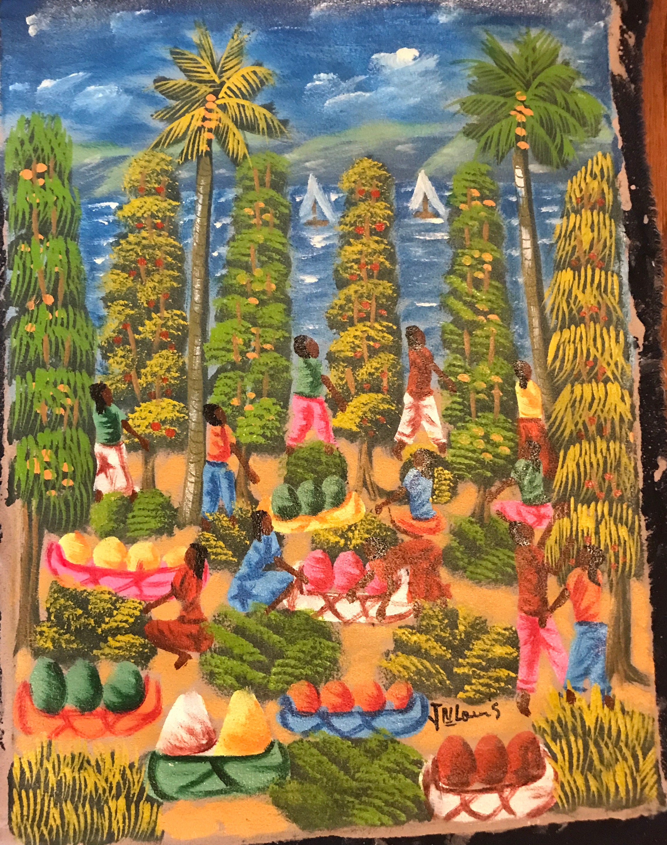 Vintage Haitian Folk-art Style Painting on Canvas 16 X 13 Loose ...