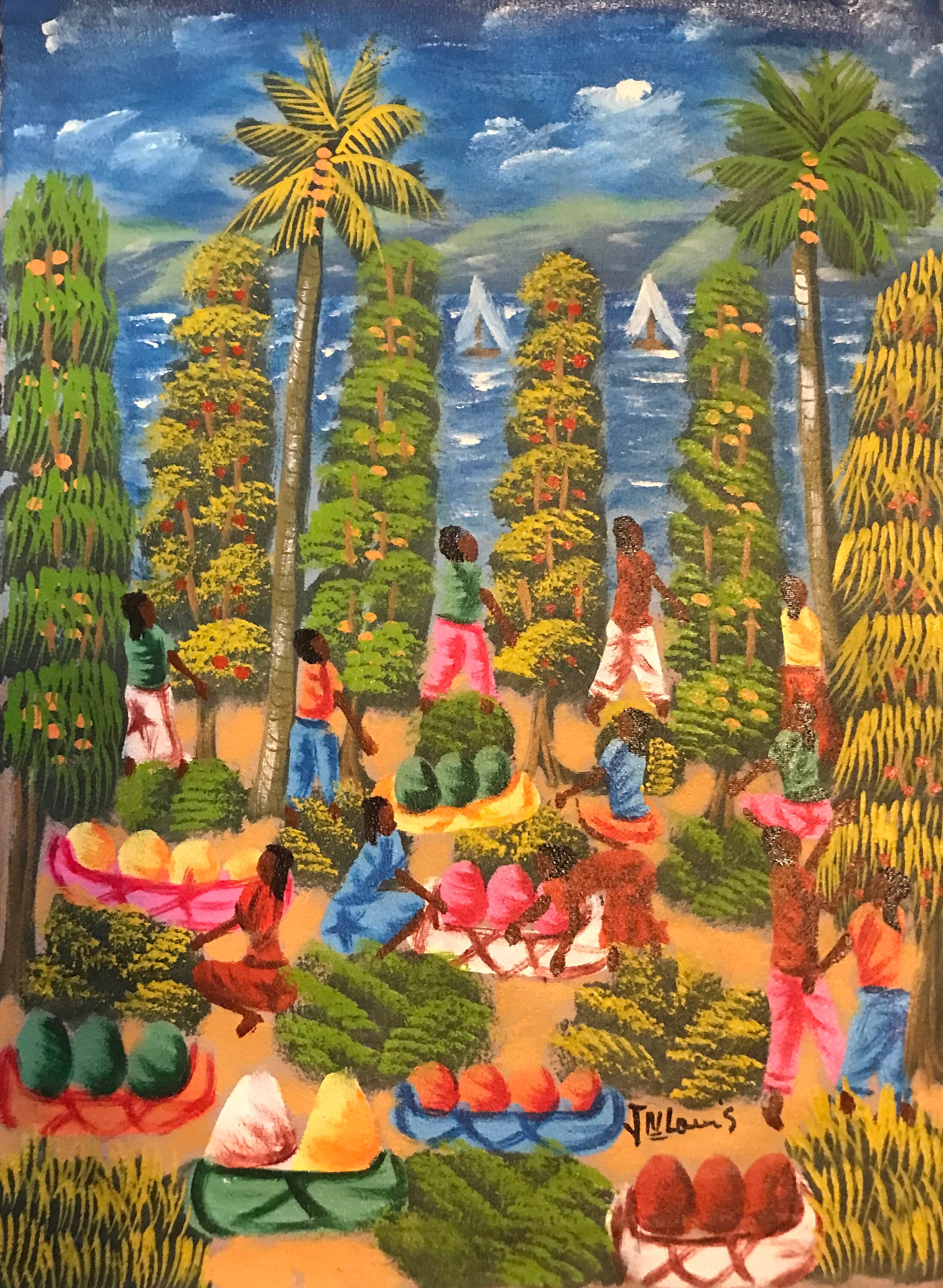Vintage Haitian Folk-art Style Painting on Canvas 16 X 13 Loose ...