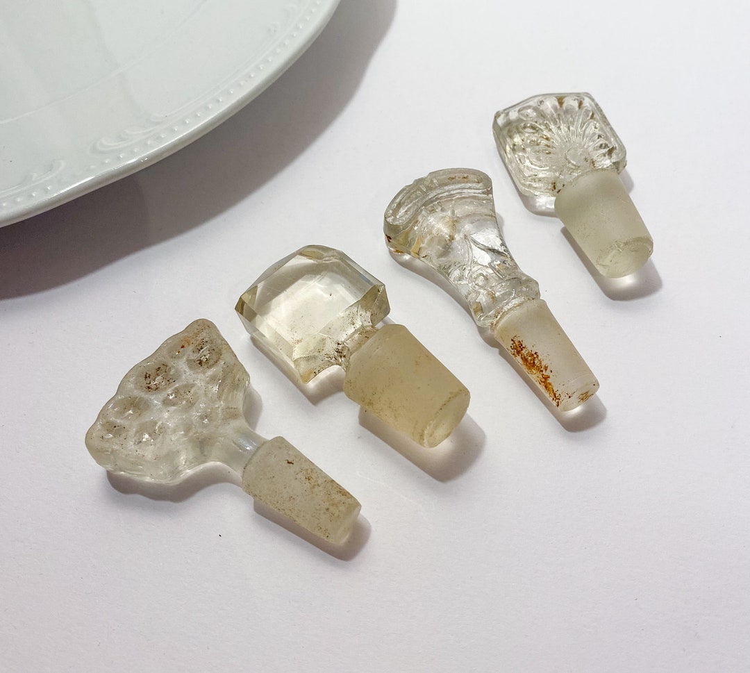 Set of 4 Antique, Vintage, Cut Glass Stoppers for Carafe or Bottle, Old ...