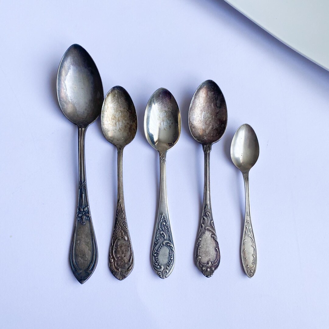Set of 5 Different Antique Vintage Metal Soup Spoons, Cutlery, Art ...