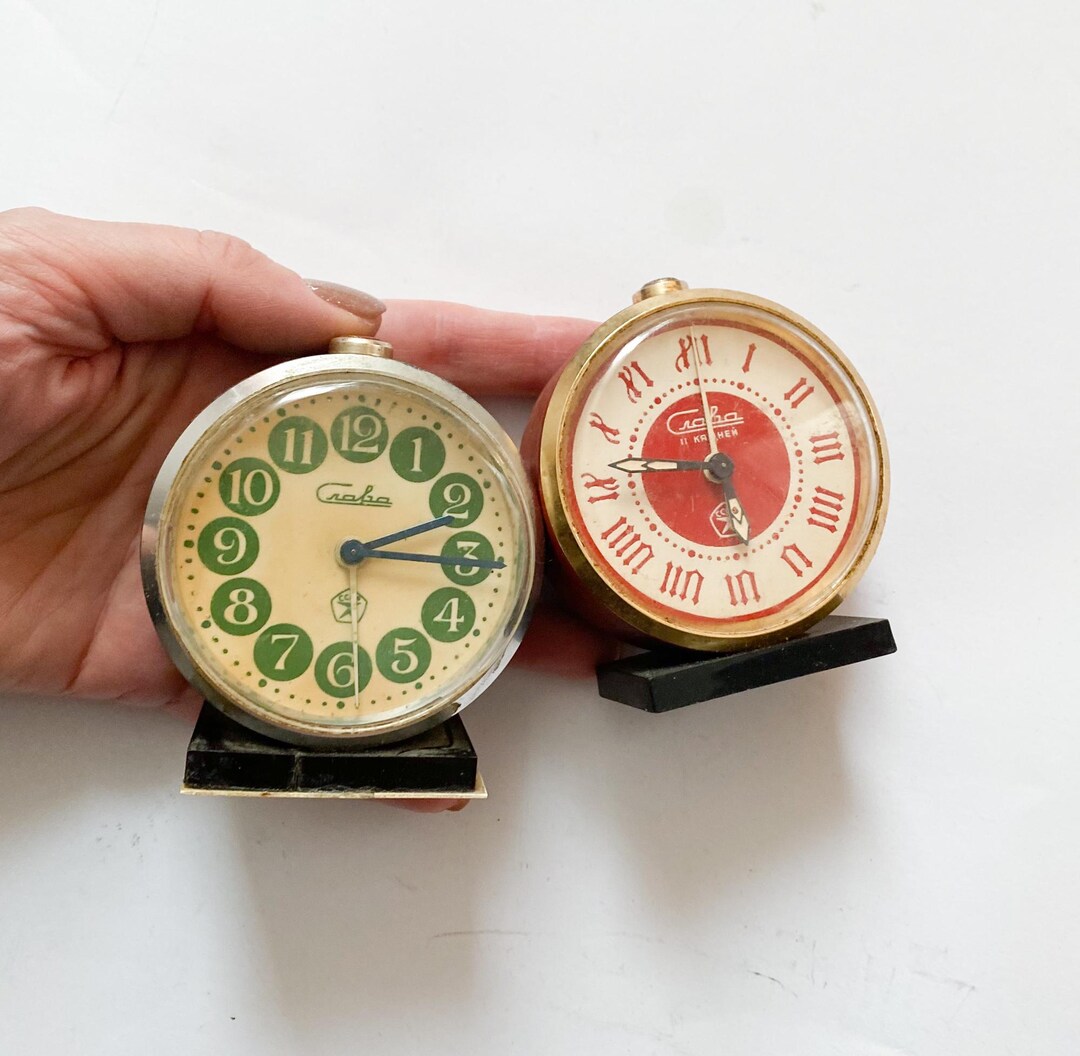 Set of 2 Vintage Brocken Mechanical Alarm Clocks Slava, Wind up Soviet ...